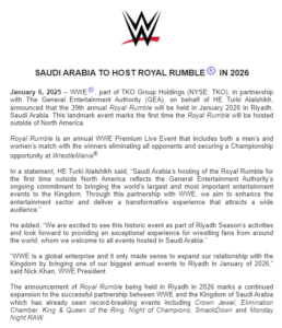 2026 Royal Rumble To Take Place In Riyadh, Saudi Arabia - Diva Dirt